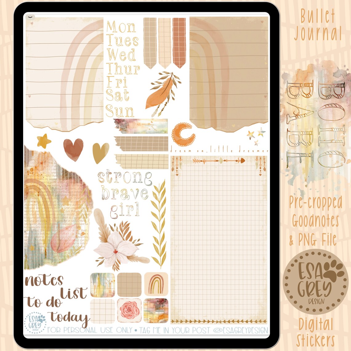 Boho Babe Digital Stickers Digital Planner Stickers - Etsy