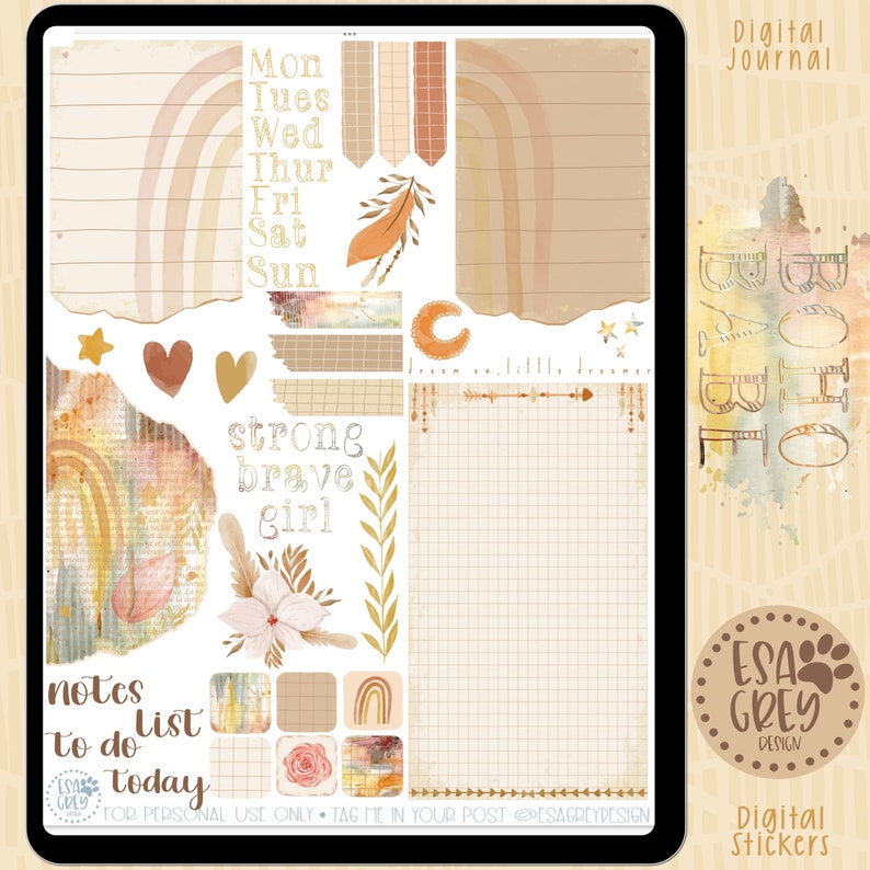 Boho Babe Floral Digital Stickers | Cozy Digital Planner | Goodnotes ...
