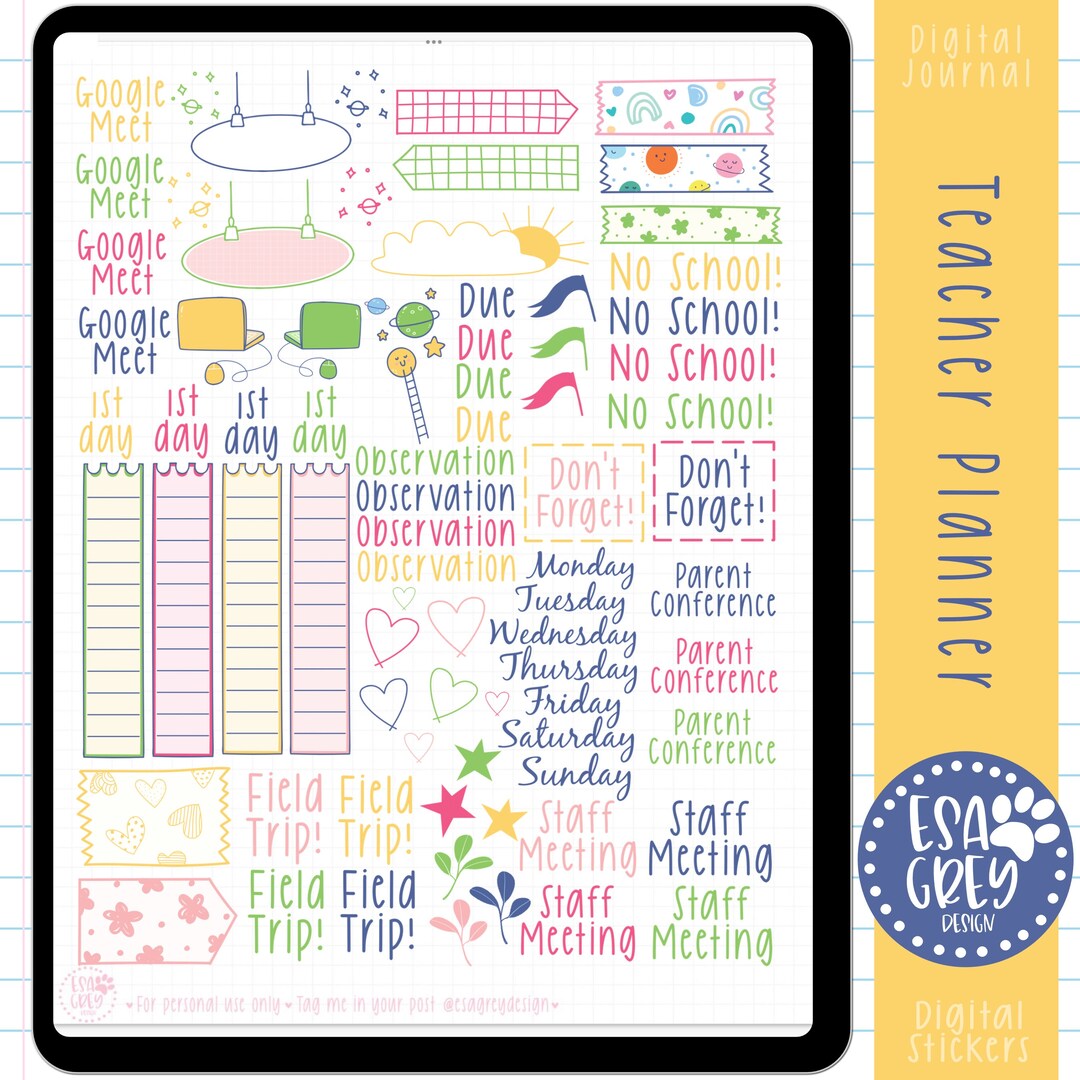 Teacher Plans Digital Stickers | Goodnotes Stickers | Digital Planning ...
