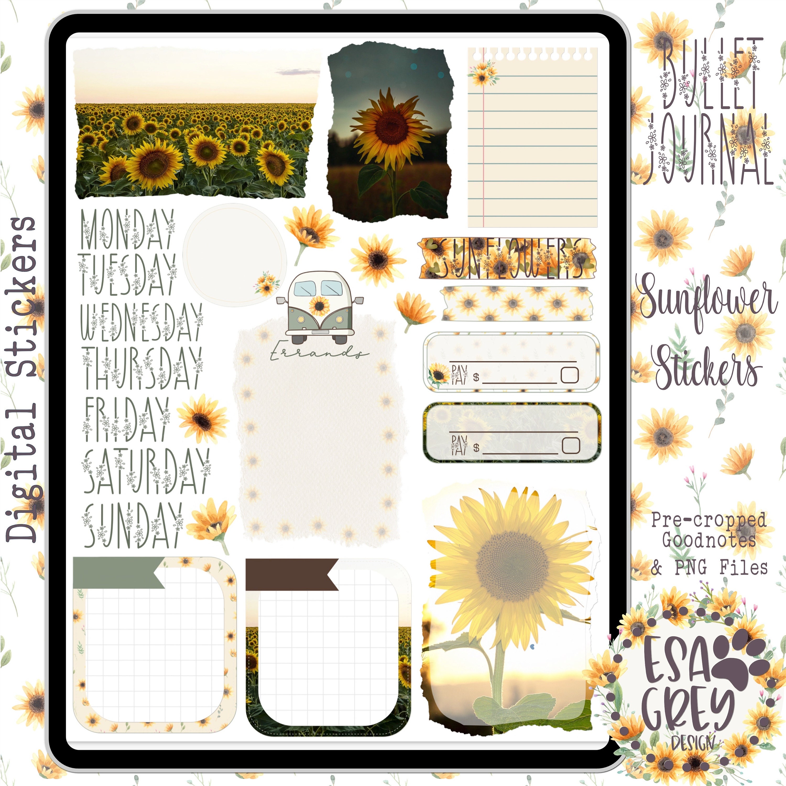 Sunflower Stickers Digital Planner Stickers Goodnotes - Etsy
