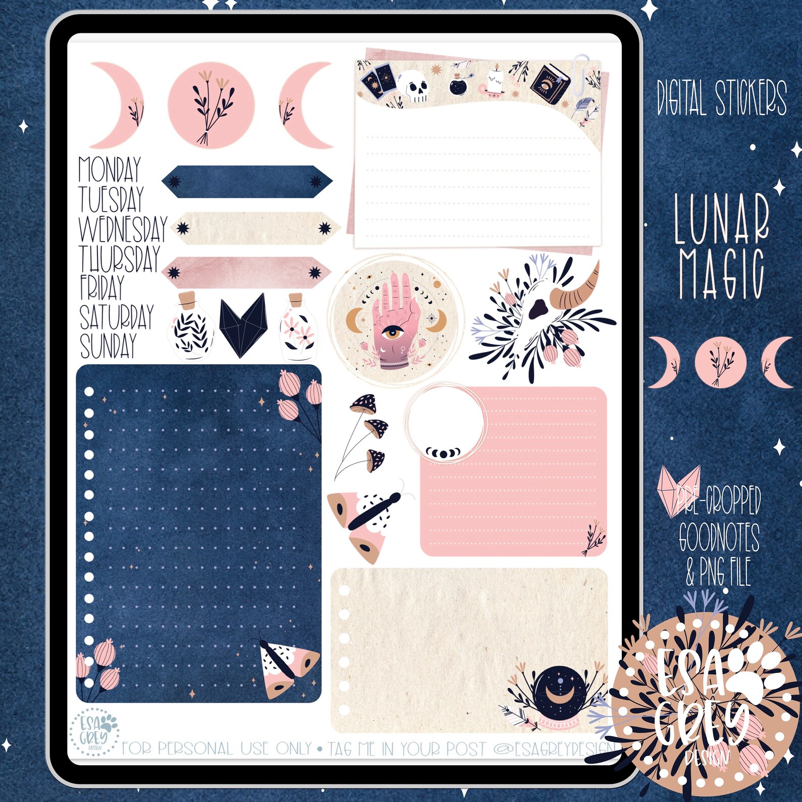 Lunar Stickers Digital Planner Stickers Goodnotes Stickers - Etsy