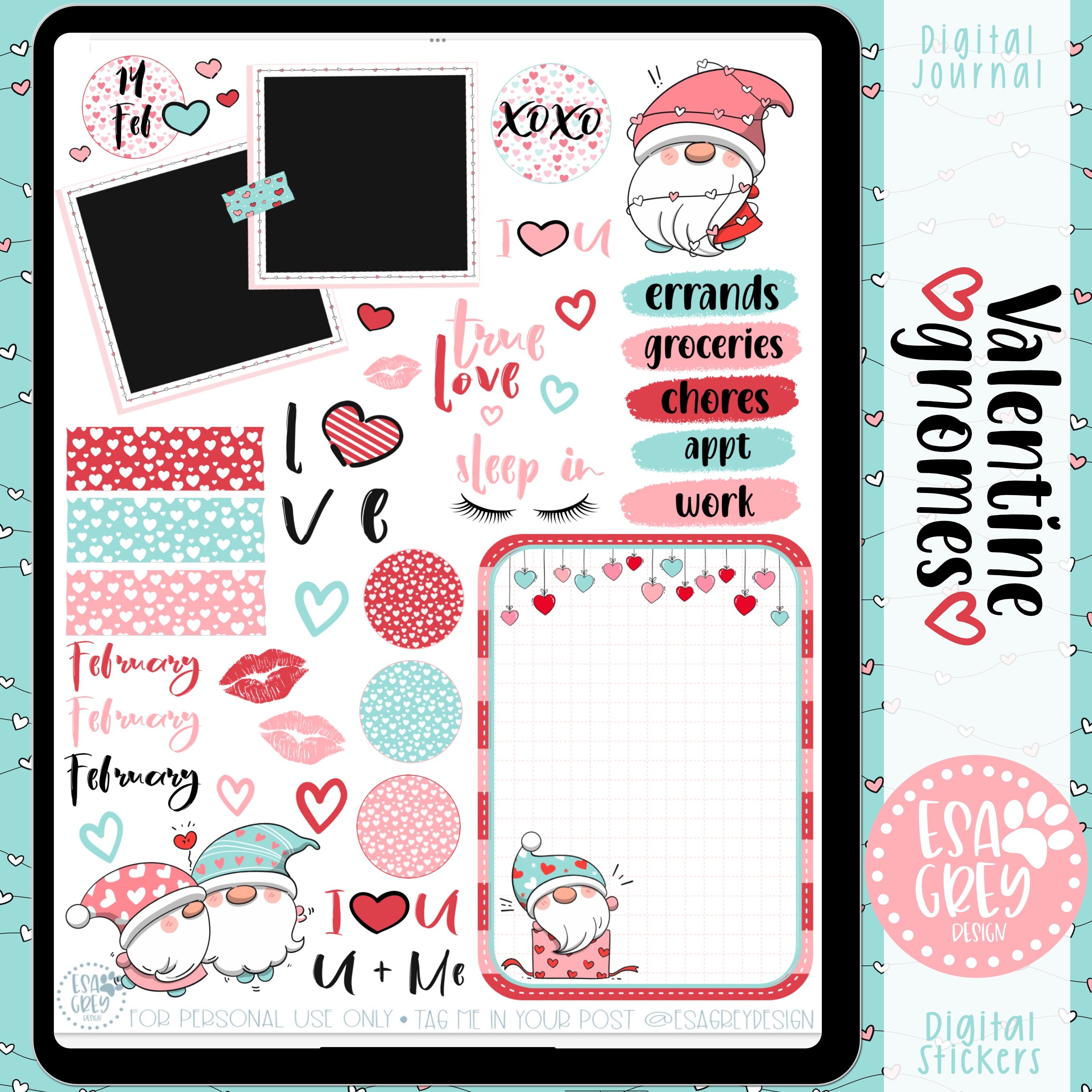 Gnome Valentine Stickers | Digital Planner Stickers | Goodnotes ...