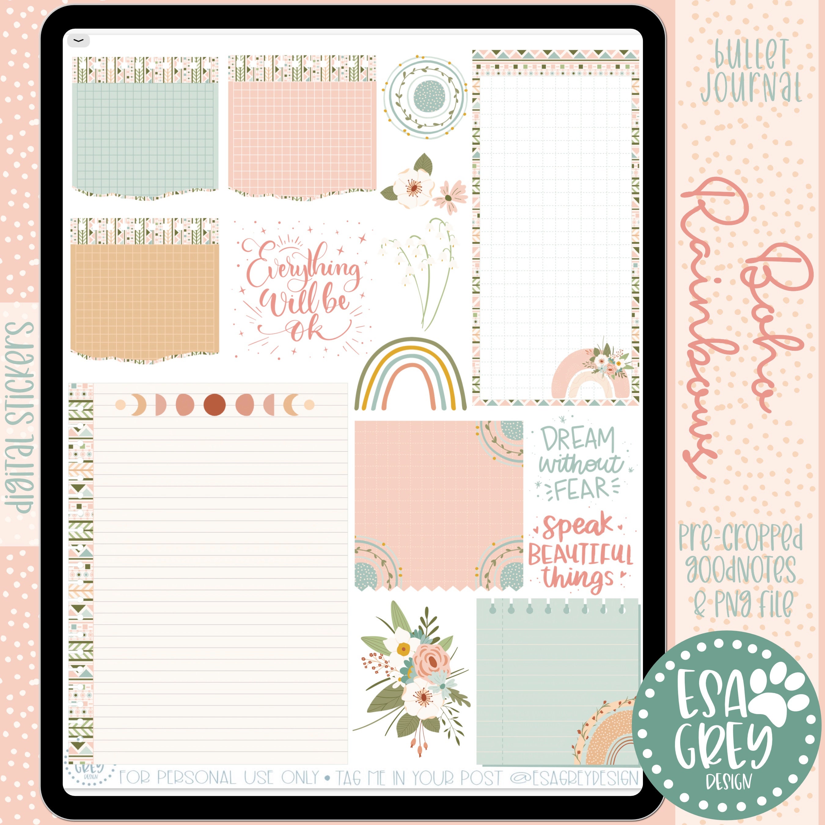 Boho Rainbow Digital Planning Stickers Goodnotes Stickers - Etsy