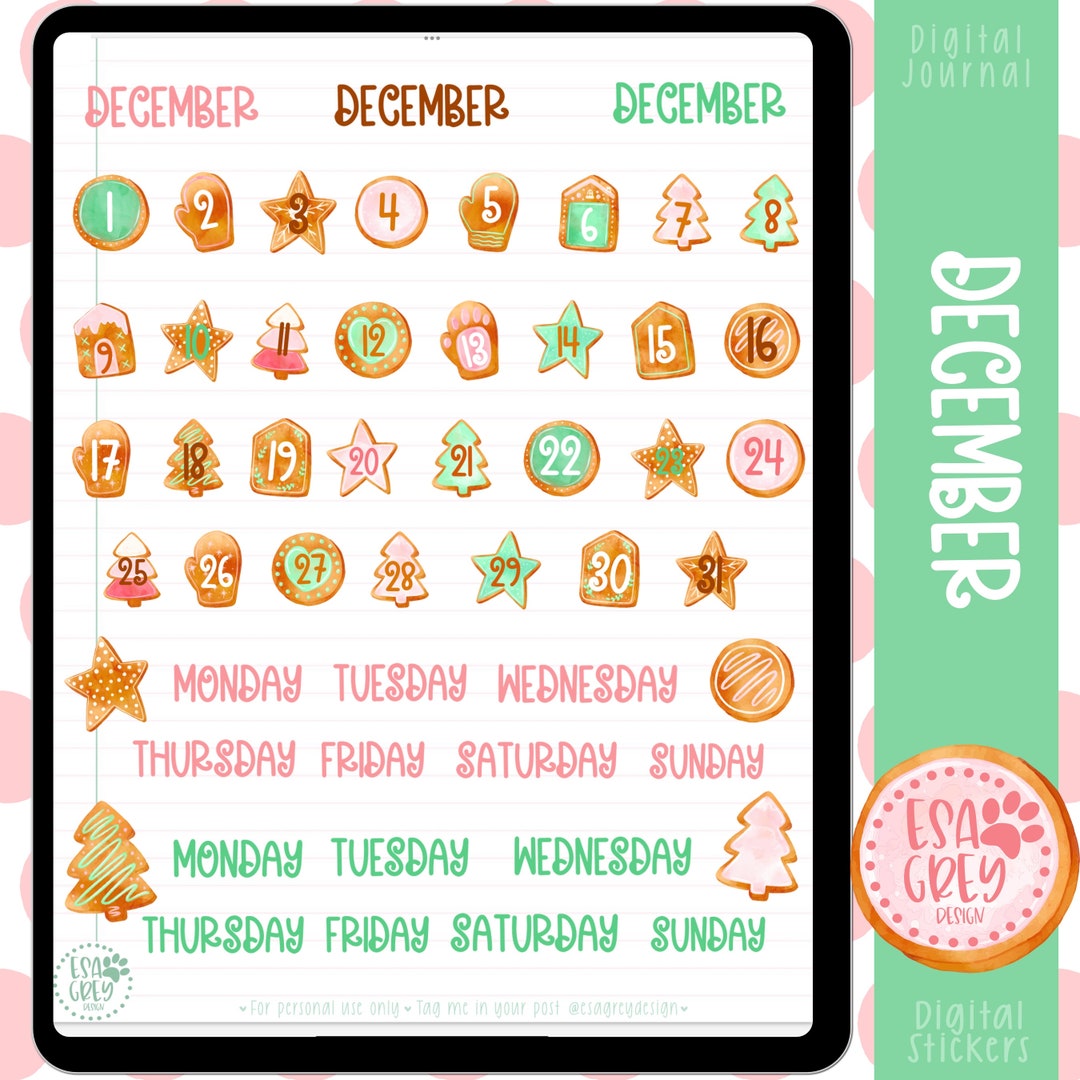 December Gingerbread Cookie Date Stickers | Goodnotes Stickers ...