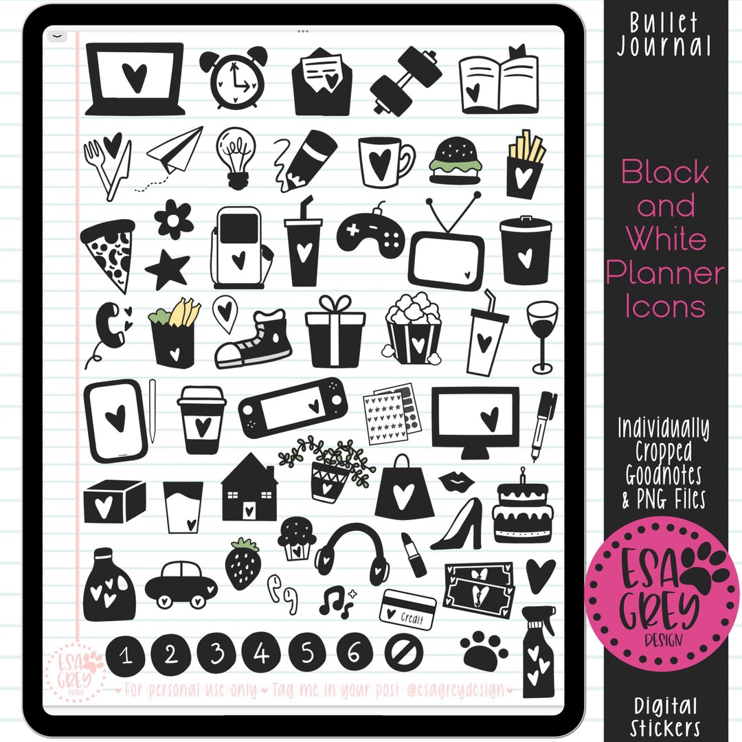 Black & White Planner Icon Stickers Goodnotes Stickers - Etsy