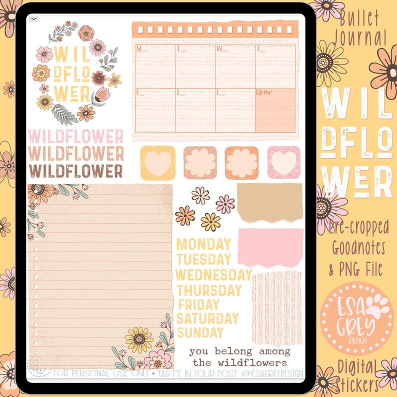 Boho Wildflower Stickers Digital Planner Stickers | Etsy