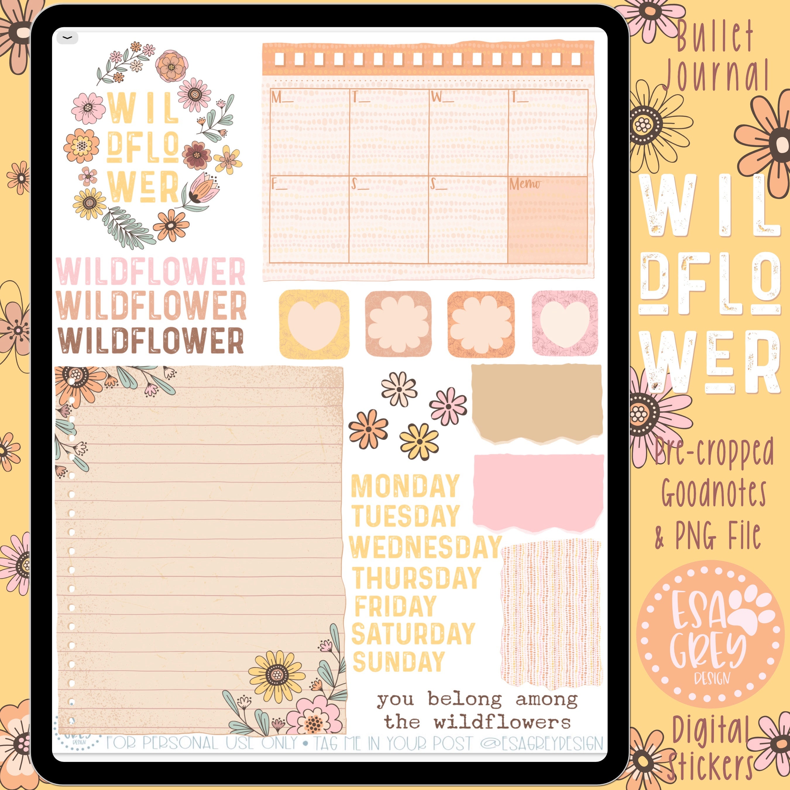 Boho Wildflower Stickers Digital Planner Stickers - Etsy