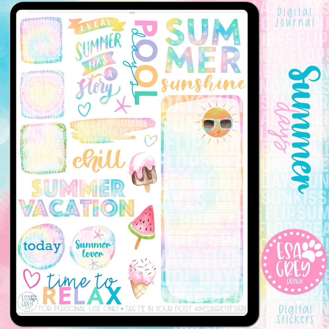 Summer Days Digital Sticker Set | Digital Planner Stickers | Beach ...