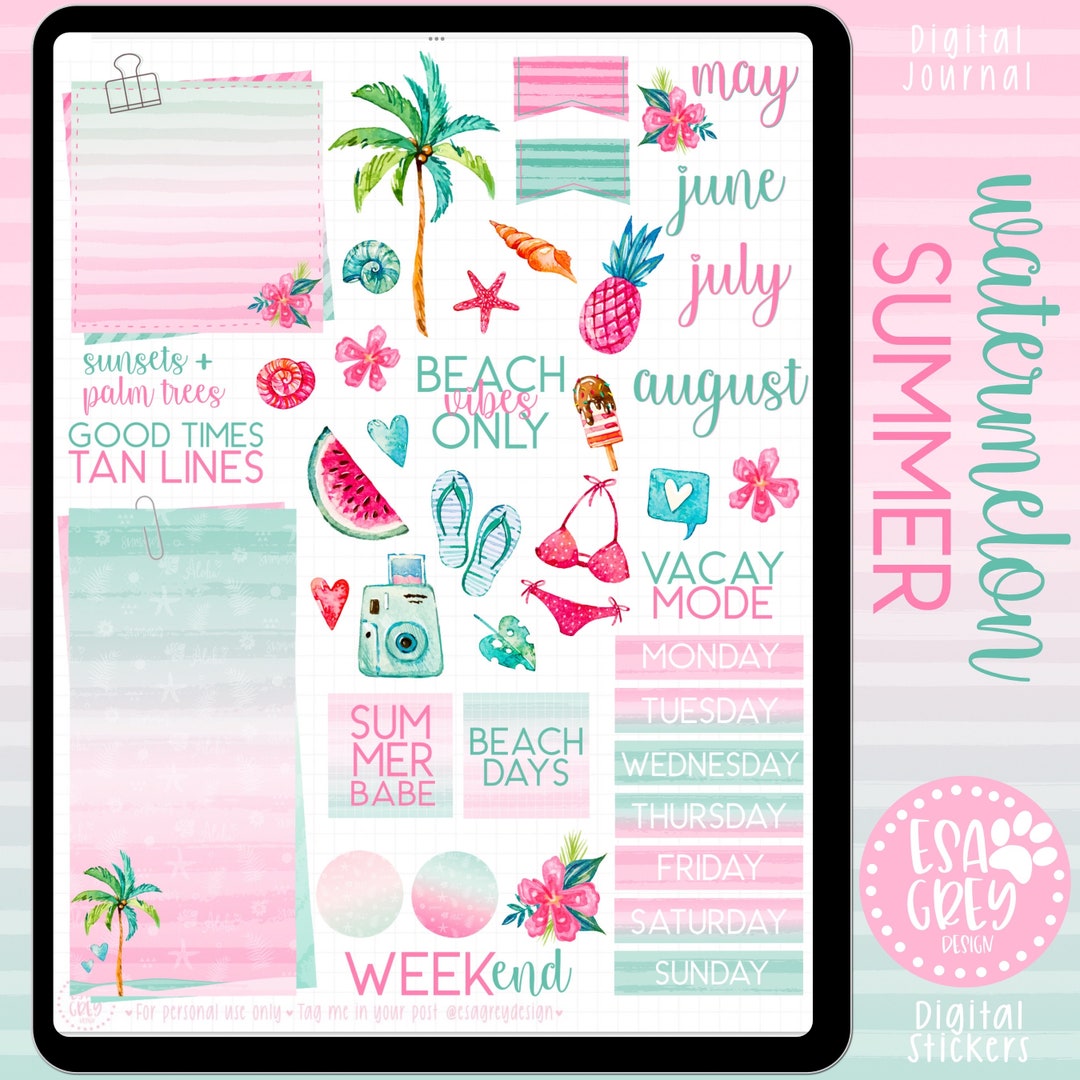 Watermelon Summer Digital Sticker Set | Digital Planner Stickers ...
