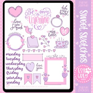 Sweet Sketches Valentine Digital Planner Stickers | Goodnotes Stickers ...