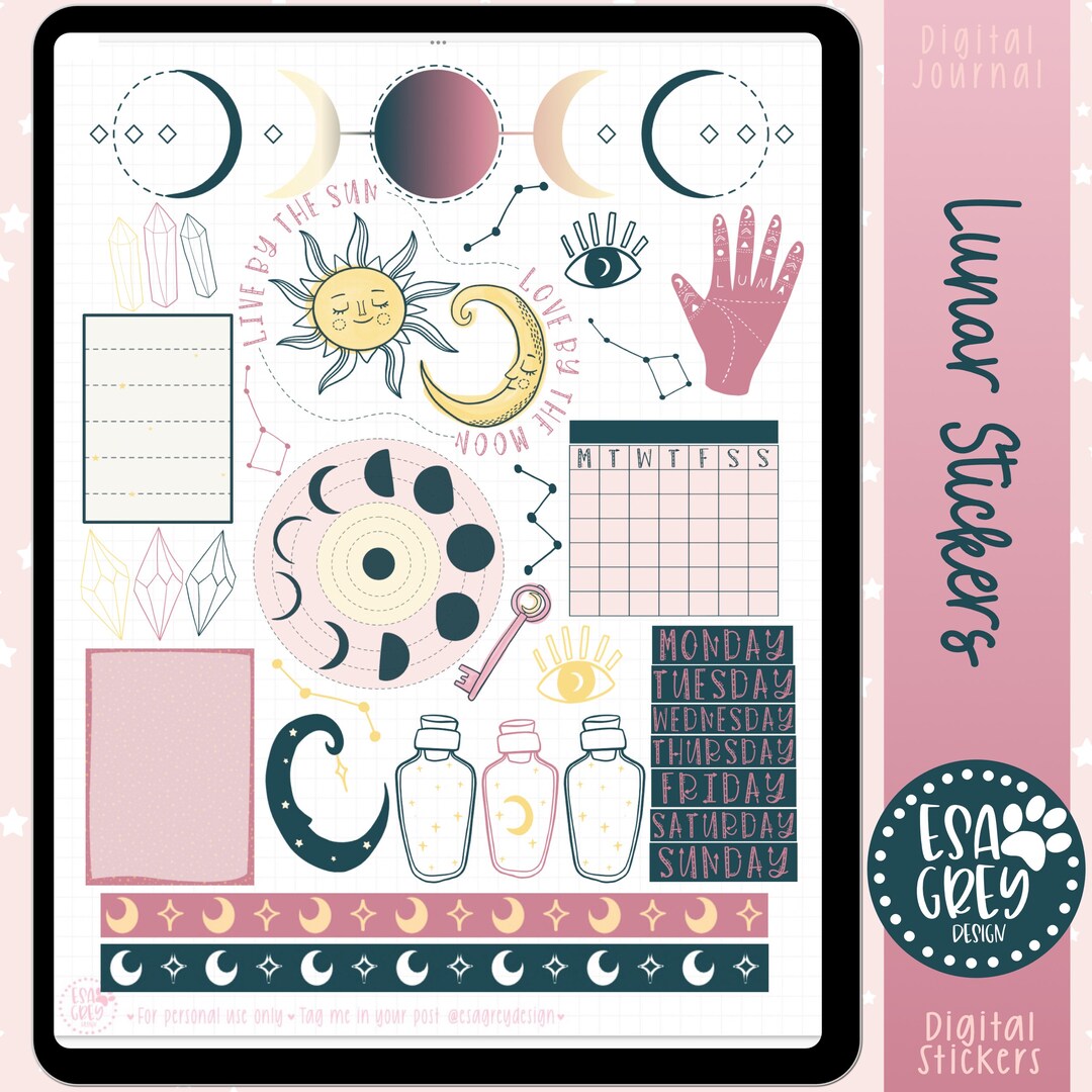 Lunar Digital Sticker Set | Week Stickers | Goodnotes Stickers | Boho ...