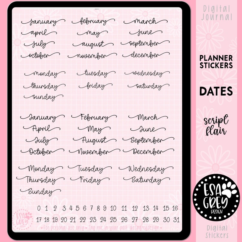 Dates and Month Stickers - Etsy