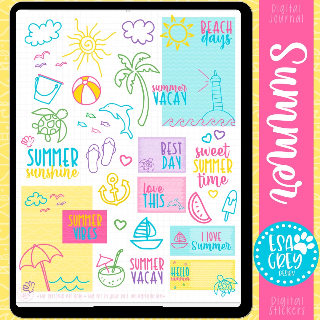 Summer Scribbles Digital Stickers | Digital Planner Stickers | Hand ...
