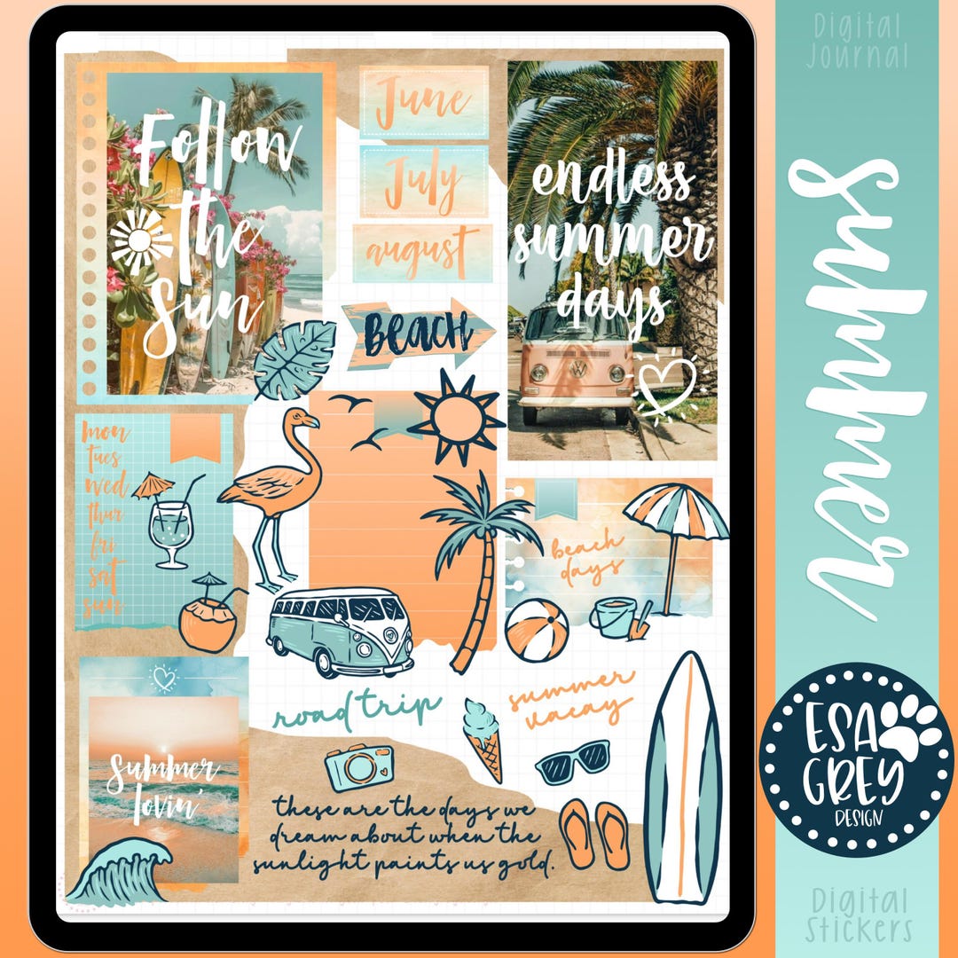 Golden Summer Digital Sticker Set | Digital Planner Stickers | Beach ...