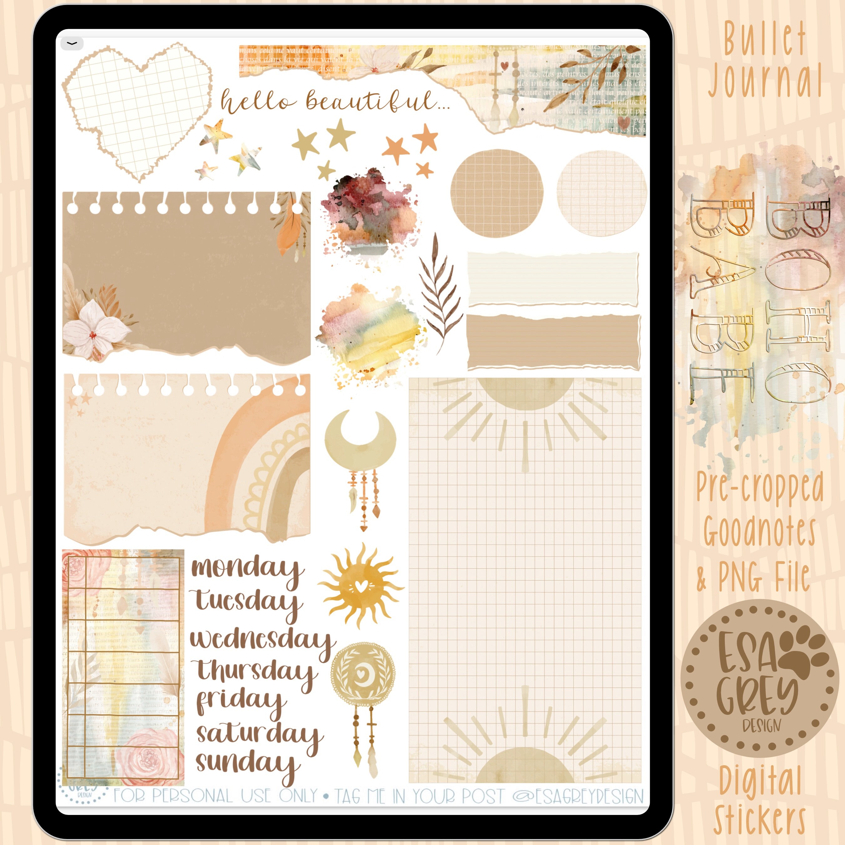 Boho Babe Digital Stickers Digital Planner Stickers - Etsy