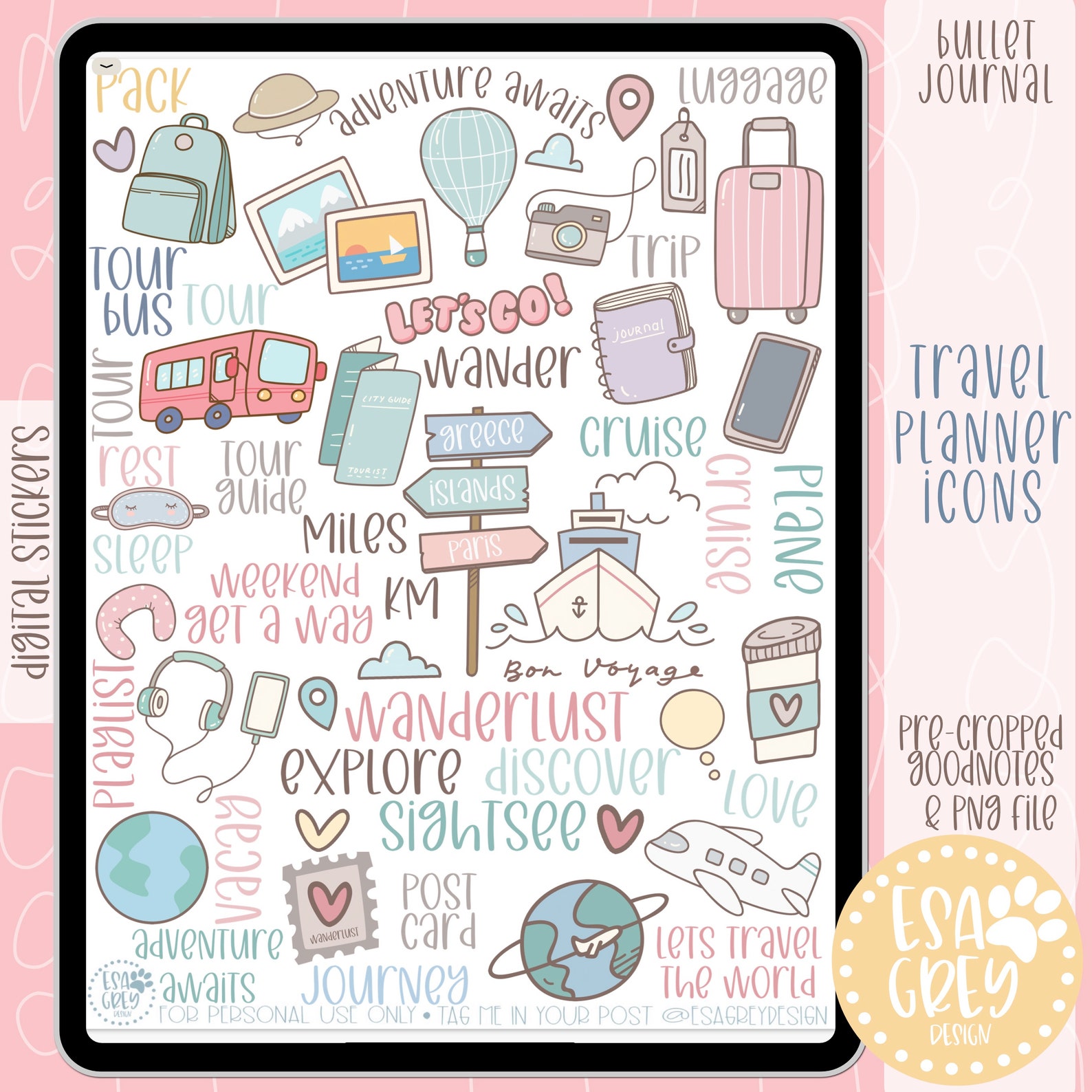 Travel Planner Icon Stickers Boho Stickers Goodnotes - Etsy
