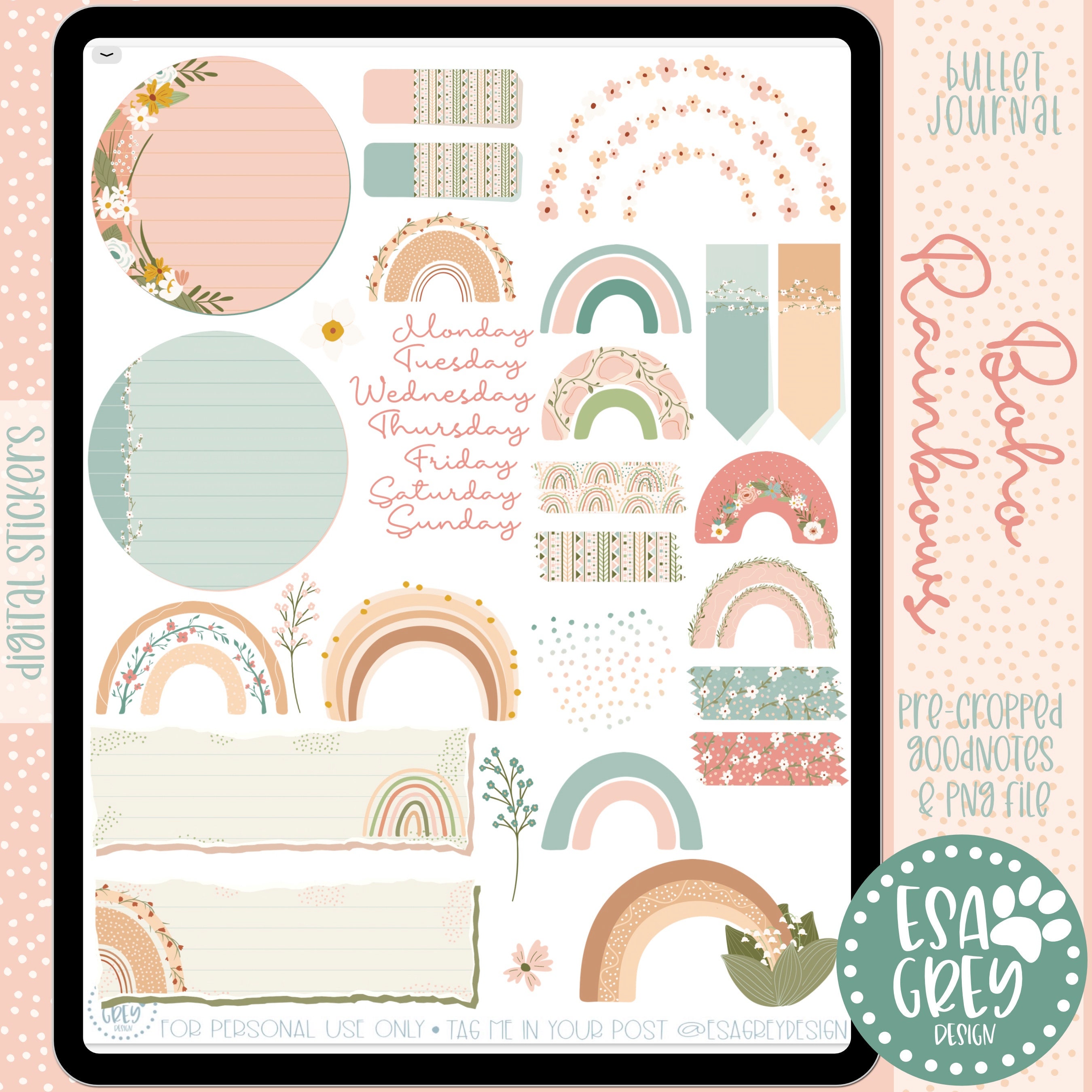 Boho Rainbow Digital Planning Stickers Goodnotes Stickers - Etsy