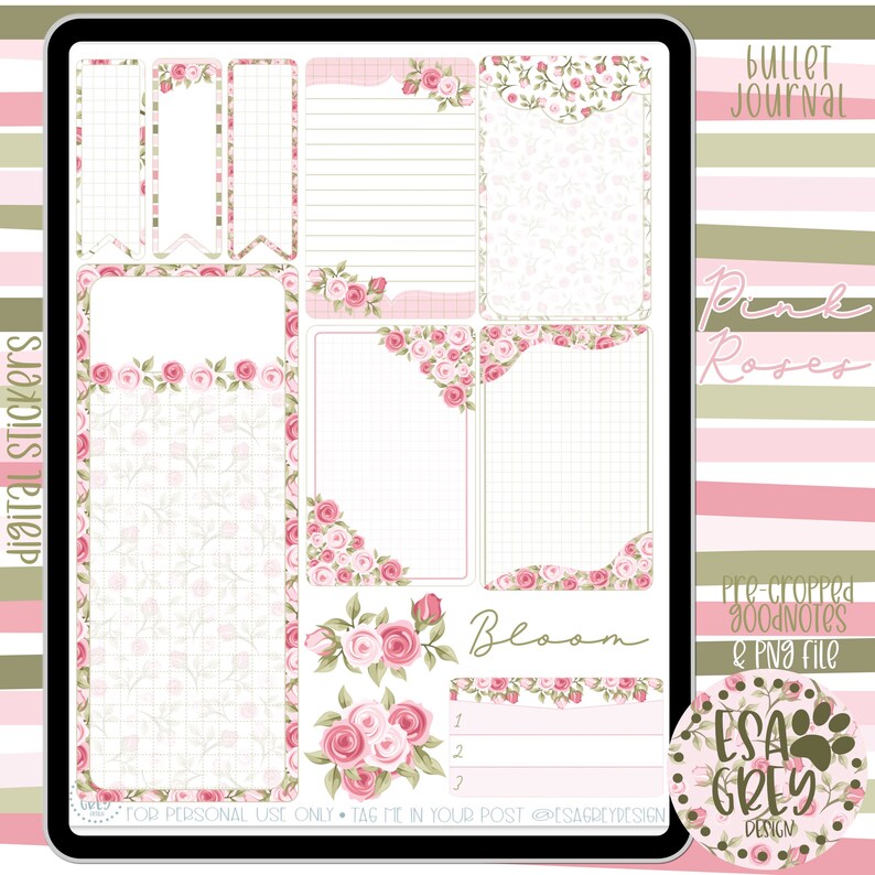 Pink Rose Planning Stickers Digital Planner Stickers - Etsy
