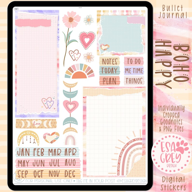 Boho Happy Digital Planning Stickers Digital Planner - Etsy