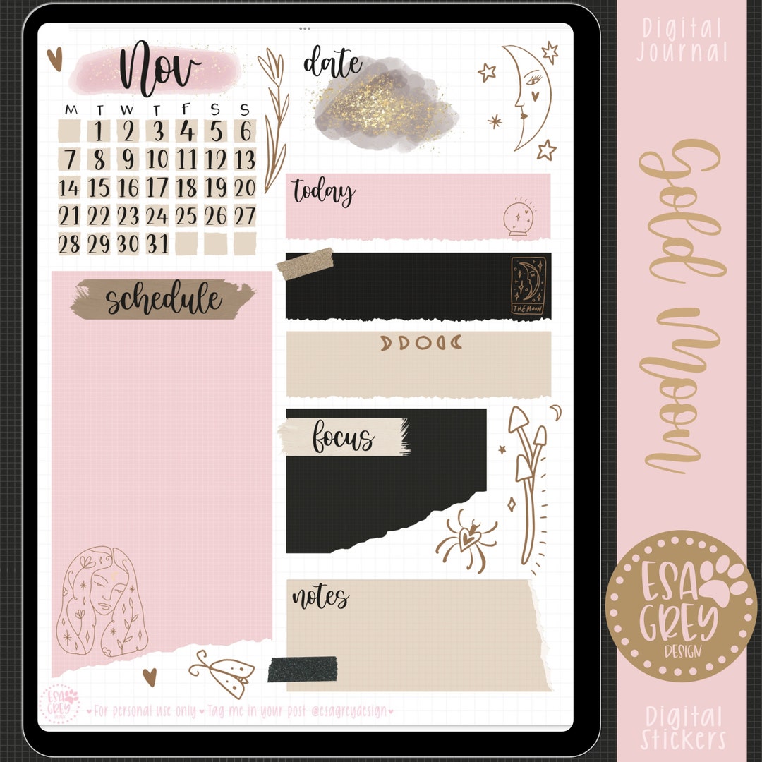Gold Moon Digital Journal Sticker Set | Goodnotes Stickers | Digital ...