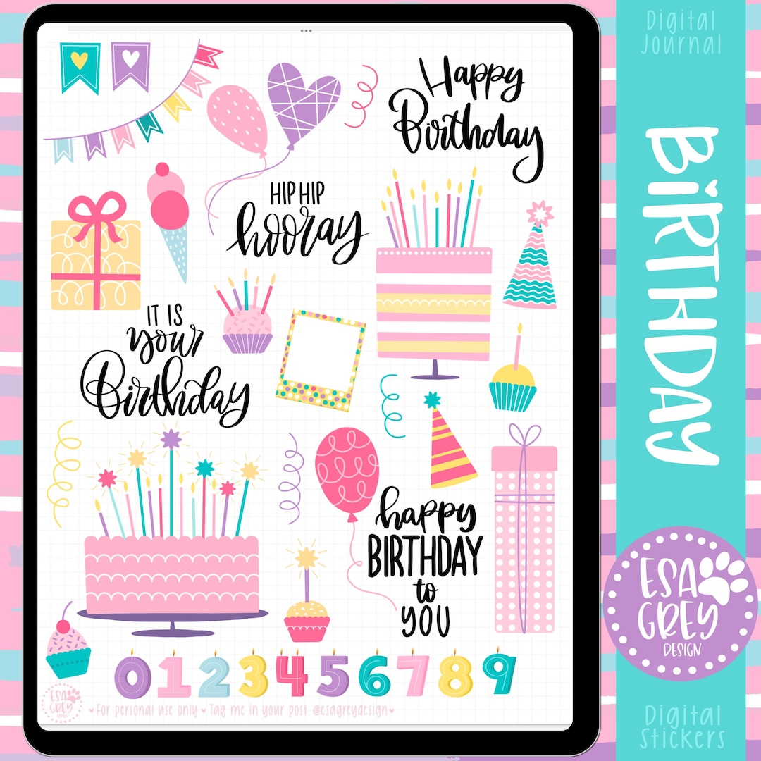 Birthday Digital Stickers | Planner Journal Stickers | Goodnotes ...