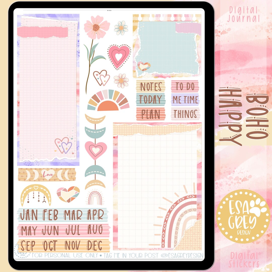 Boho Happy Digital Planning Stickers | Digital Planner Stickers ...
