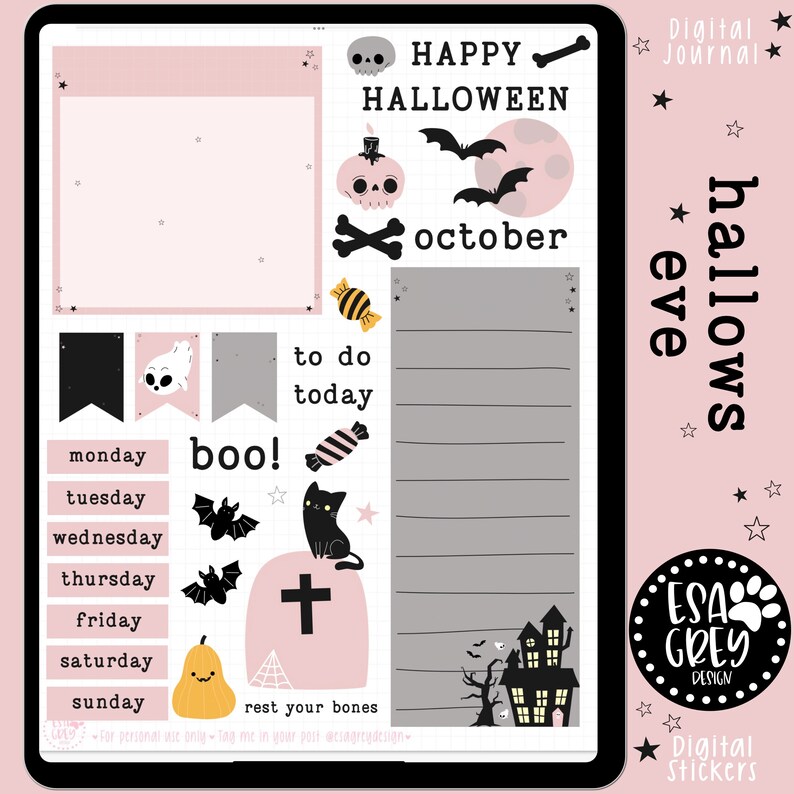 Hallows Eve Halloween Stickers | Spooky Halloween Digital Planner ...