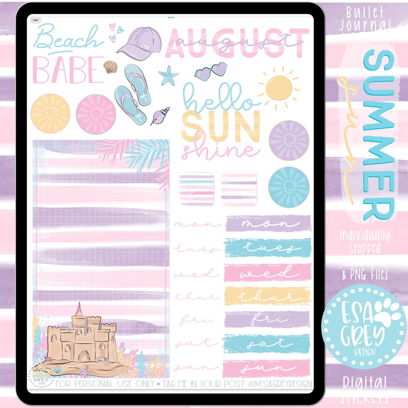 Summer Sun Digital Sticker Set Digital Planner Stickers - Etsy