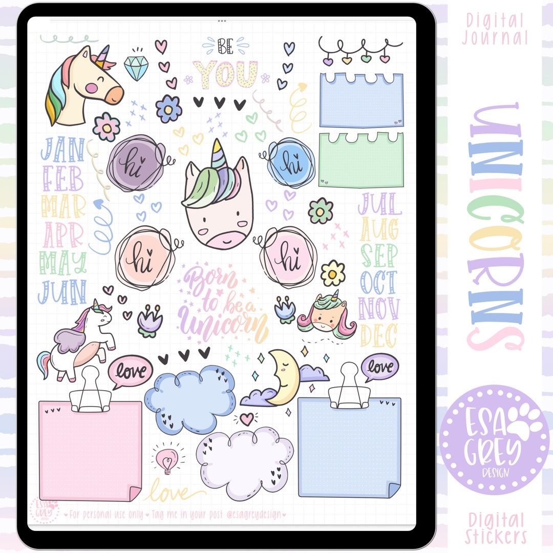 Pretty Unicorn Digital Stickers | Goodnotes Stickers | Cute Pastel ...