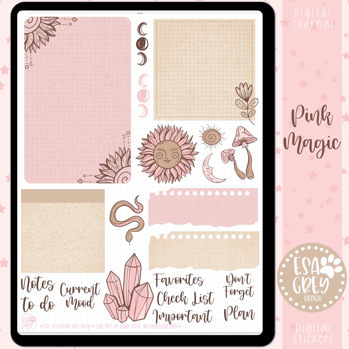 Pink Magic Digital Journal Sticker Set | Goodnotes Stickers | Digital ...