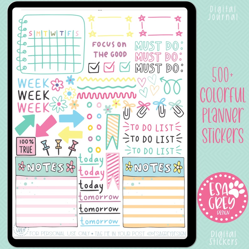 500+ Digital Planning Sticker Set | Goodnotes Stickers | Doodle ...