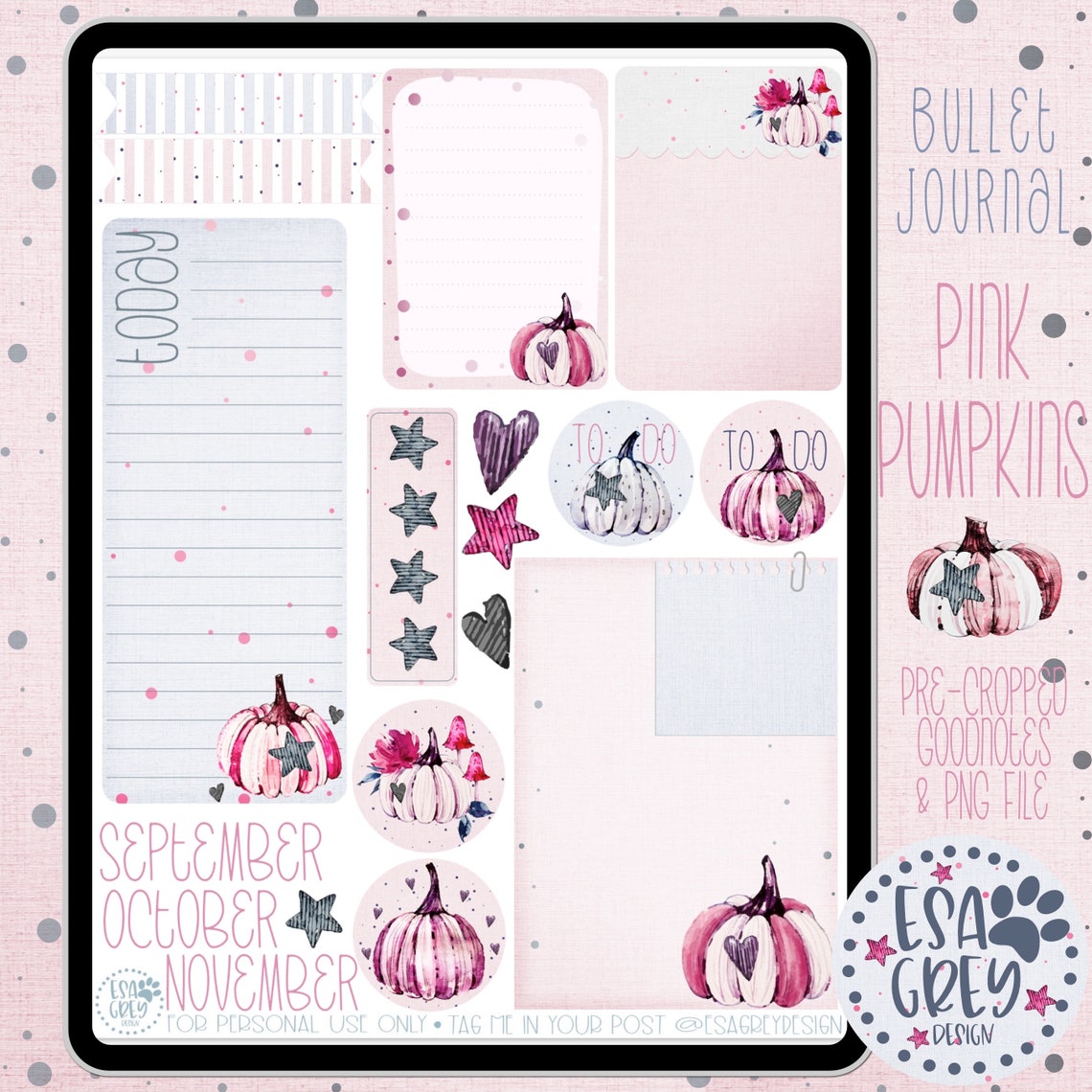 Pink Pumpkin Sticker Set Goodnotes Stickers Digital | Etsy