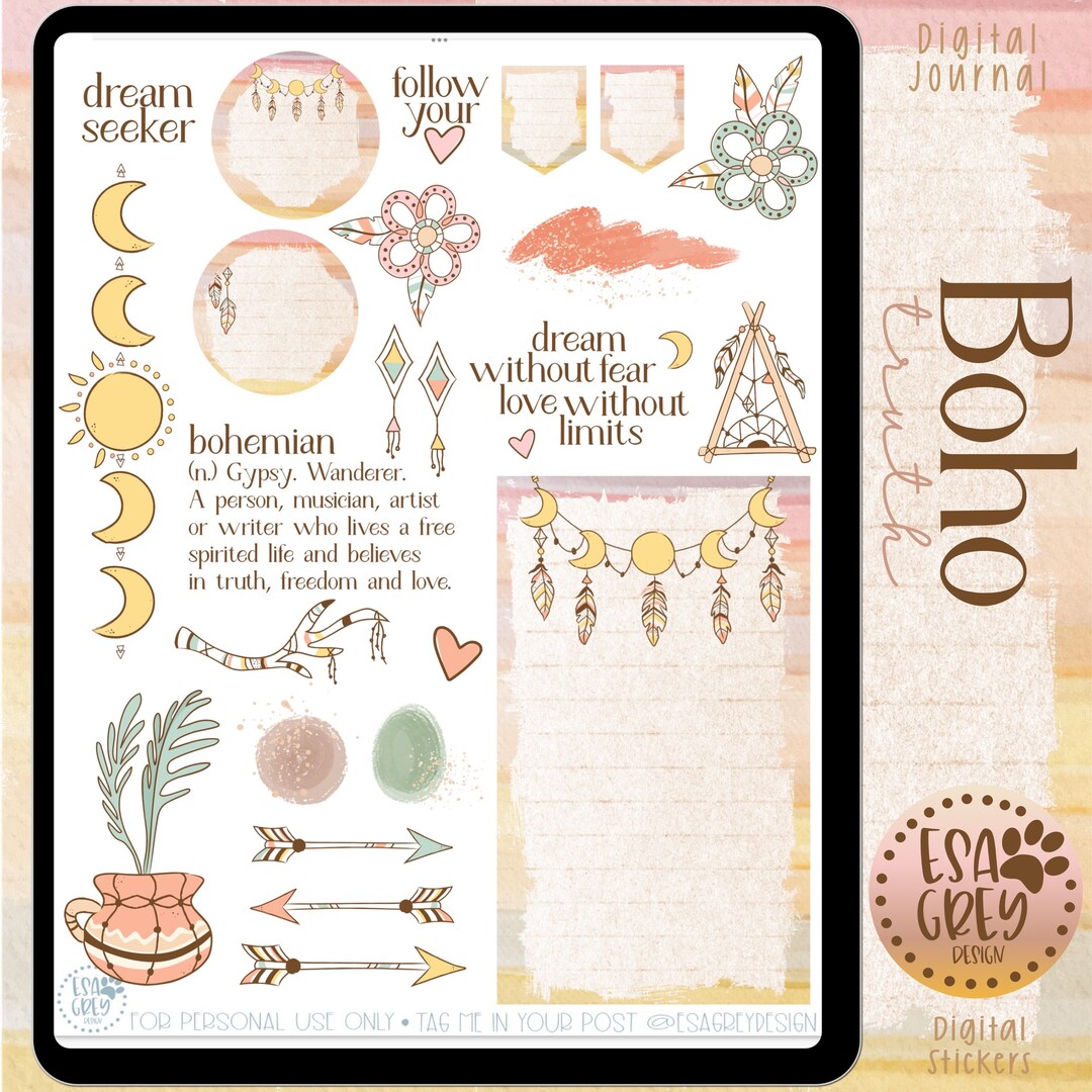 Boho Digital Stickers | Digital Planner Stickers | Goodnotes Stickers ...