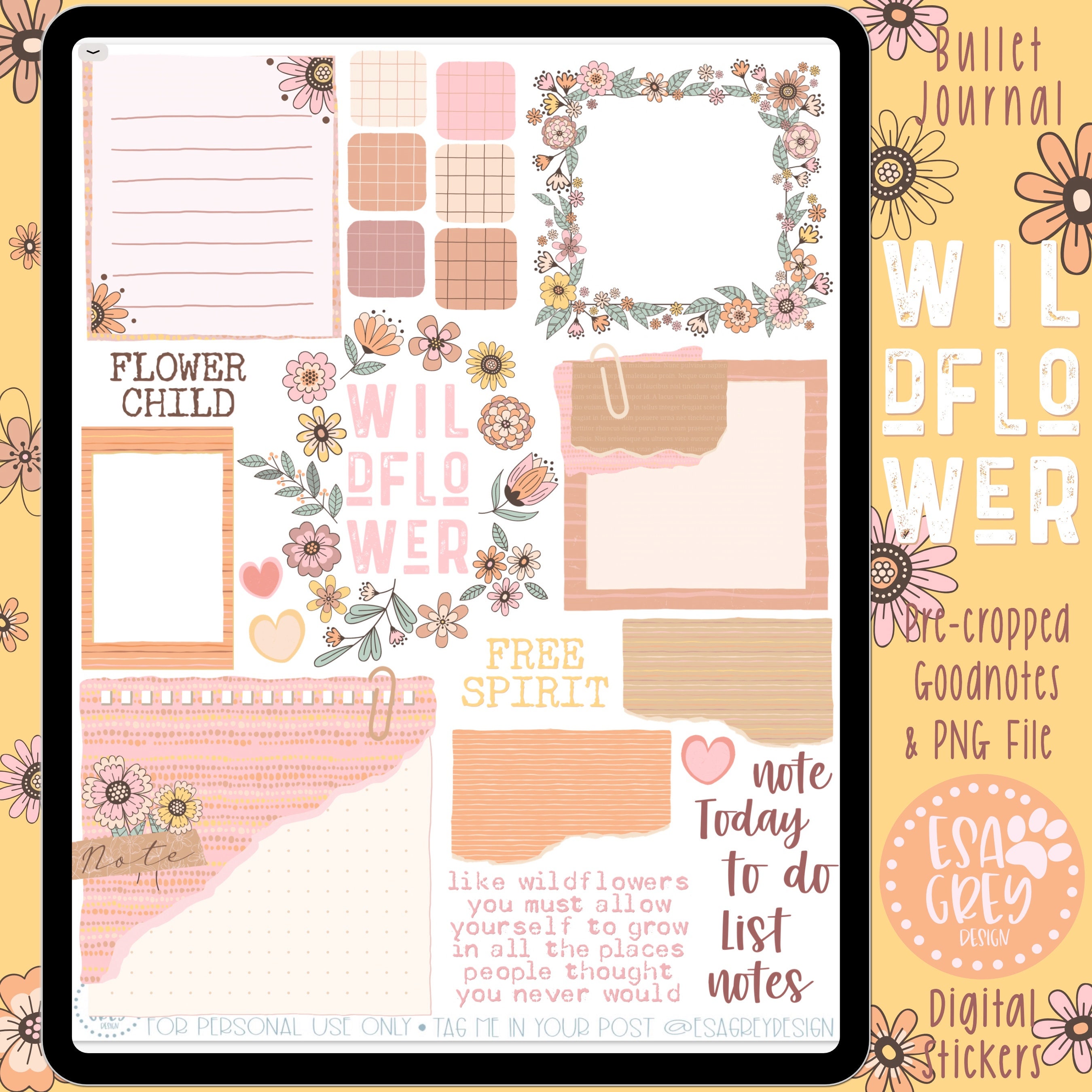 Boho Wildflower Stickers Digital Planner Stickers - Etsy