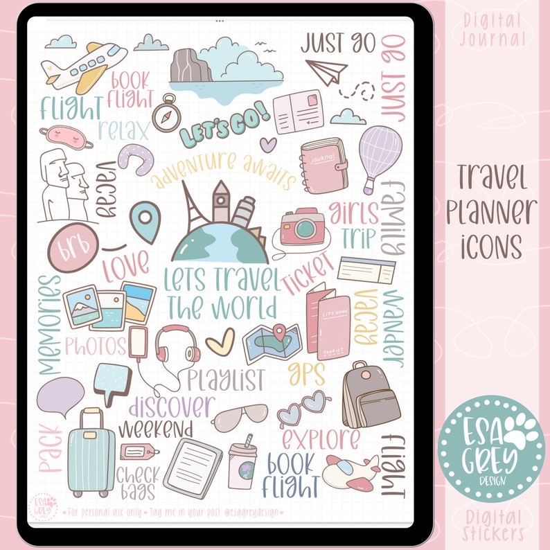Travel Planner Icon Stickers | Boho Stickers | Goodnotes Stickers | PNG ...