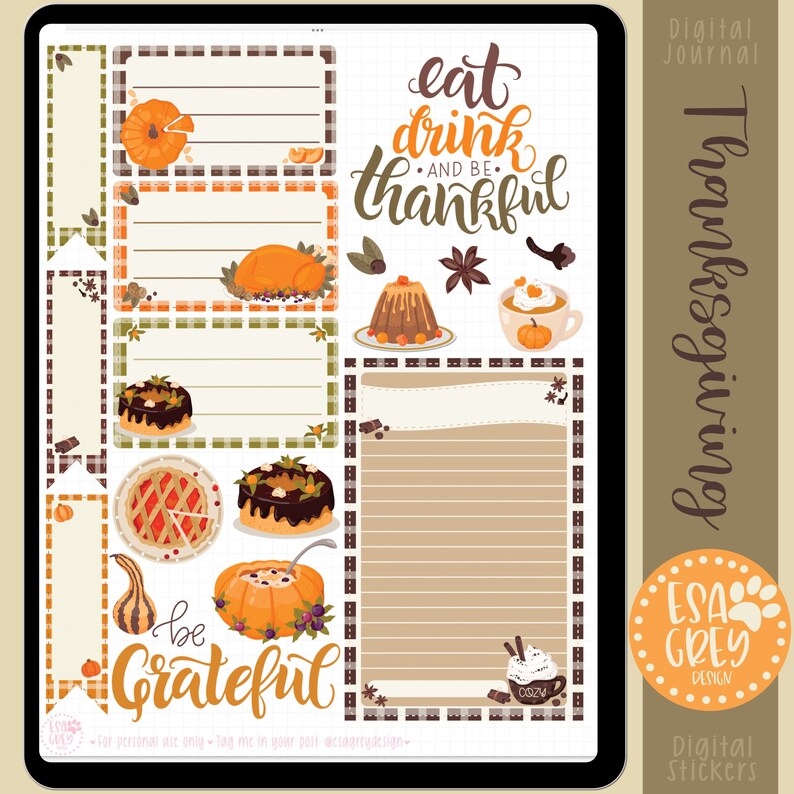 Thanksgiving Planner Stickers | Fall Scrapbooking, Goodnotes | PNG ...