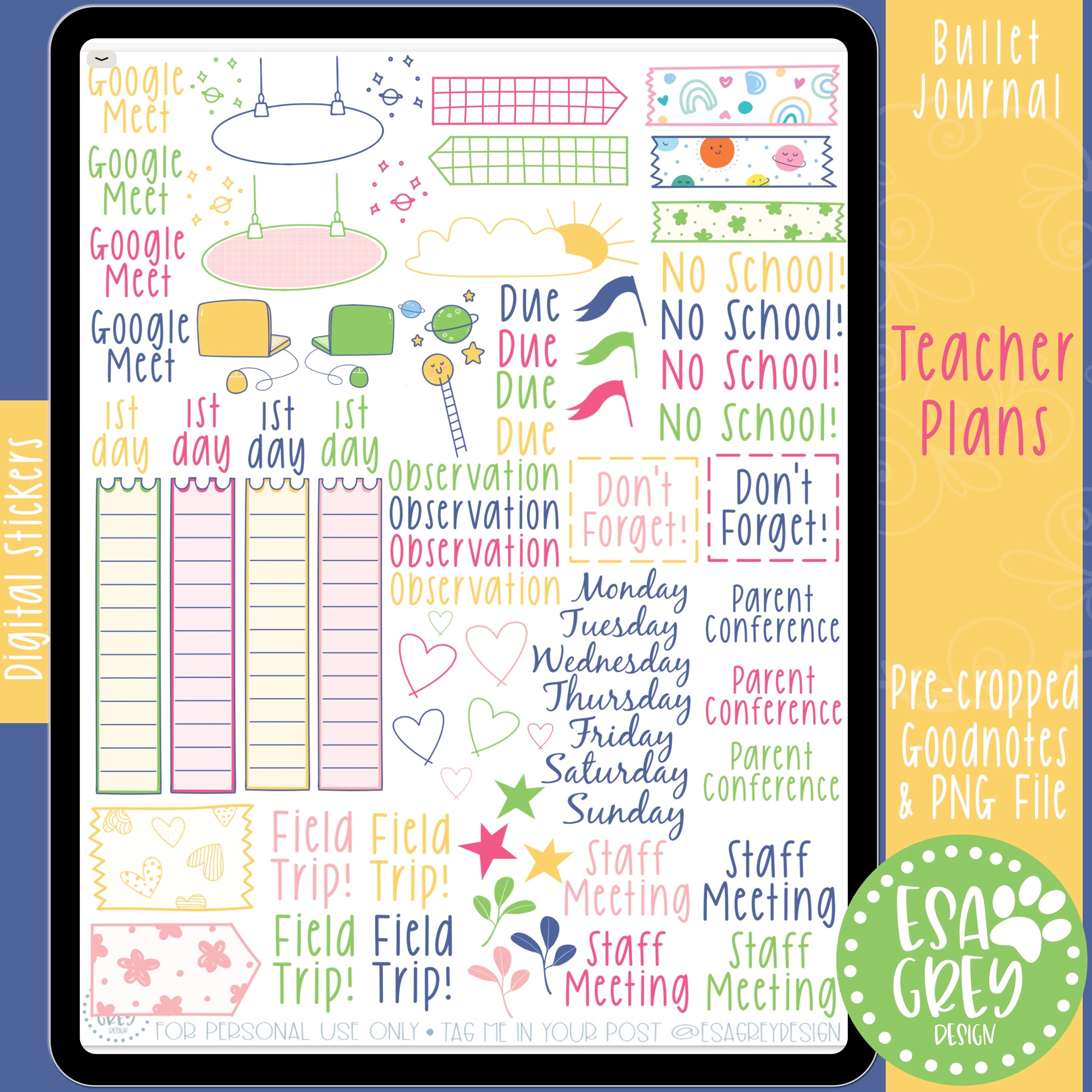 Teacher Plans Digital Stickers Goodnotes Stickers Digital - Etsy UK
