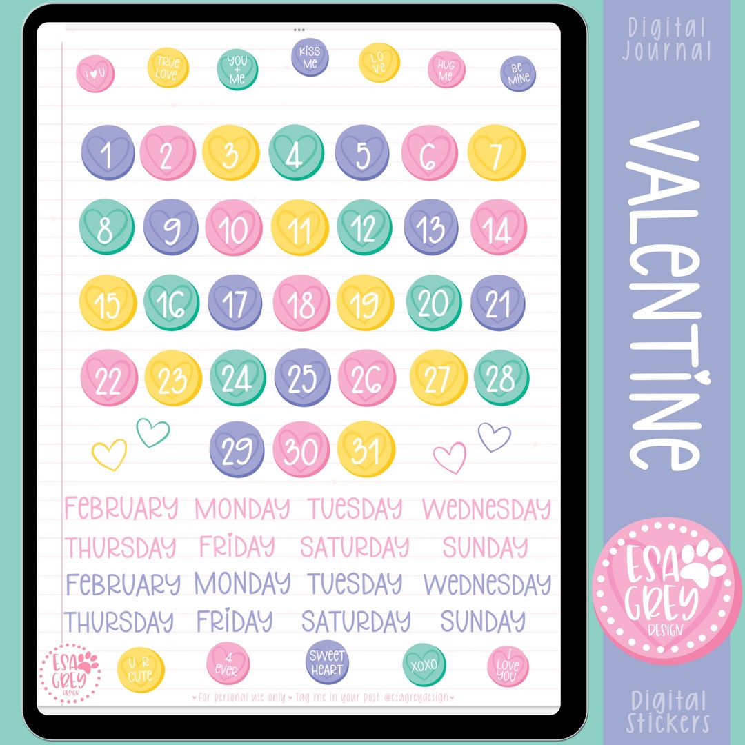 Valentine Heart Dates Digital Planner Stickers Goodnotes Stickers Cute ...