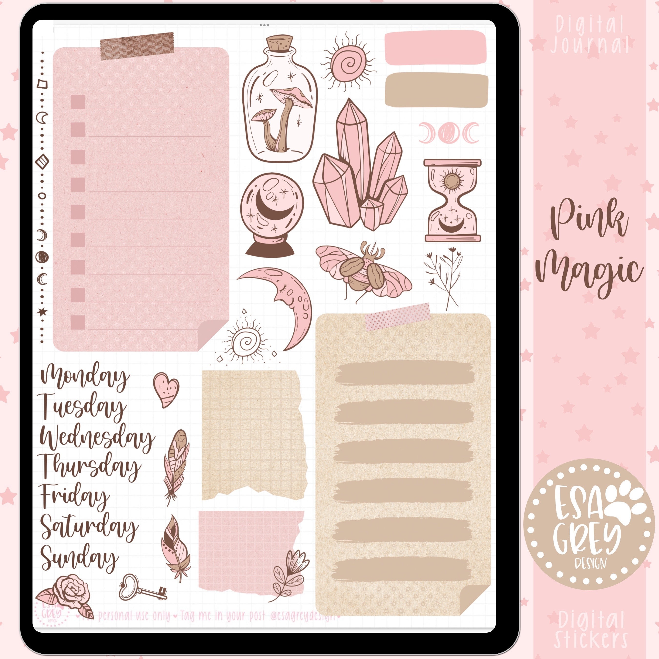 Pink Magic Digital Journal Sticker Set | Goodnotes Stickers | Digital ...