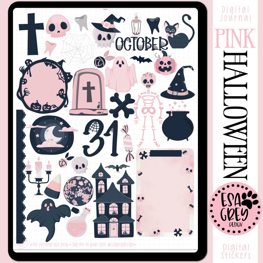 Pink Halloween Stickers | Autumn Stickers | Digital Planner Stickers ...