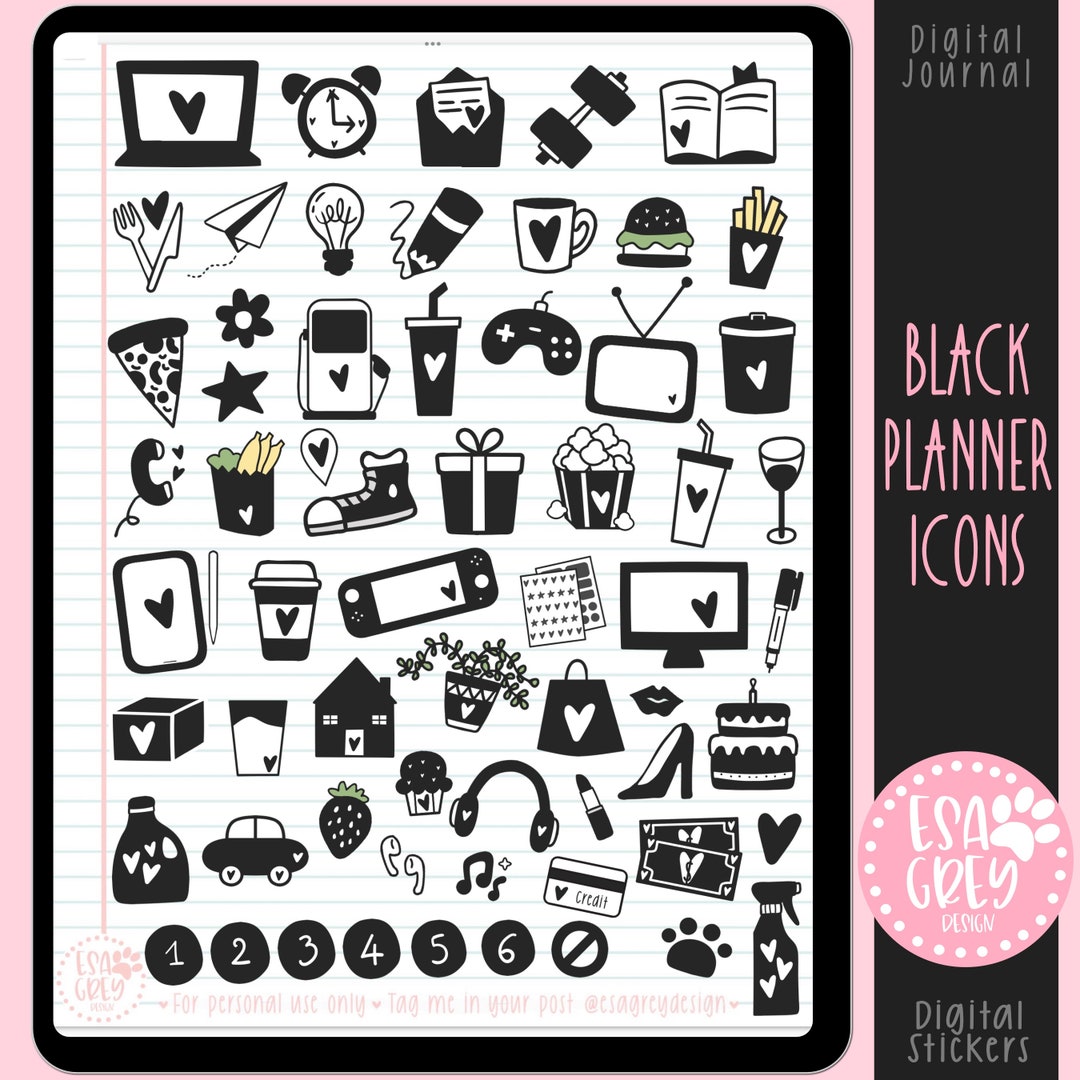 Black & White Planner Icon Stickers | Goodnotes Stickers | Daily Chore ...