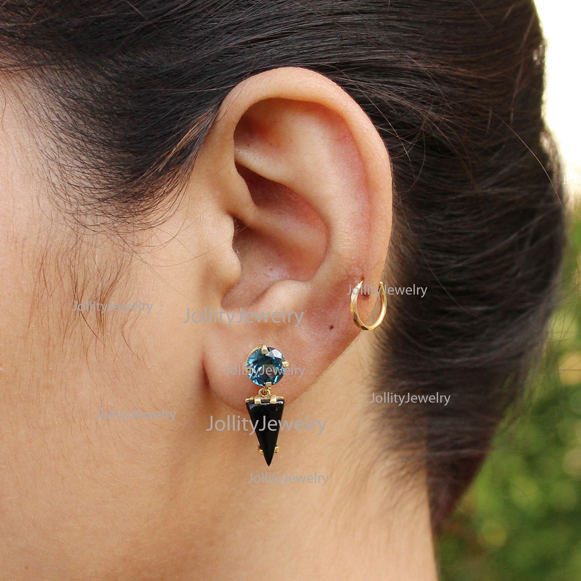 London Blue Topaz & Triangle Black onyx Gemstone Mini | Etsy