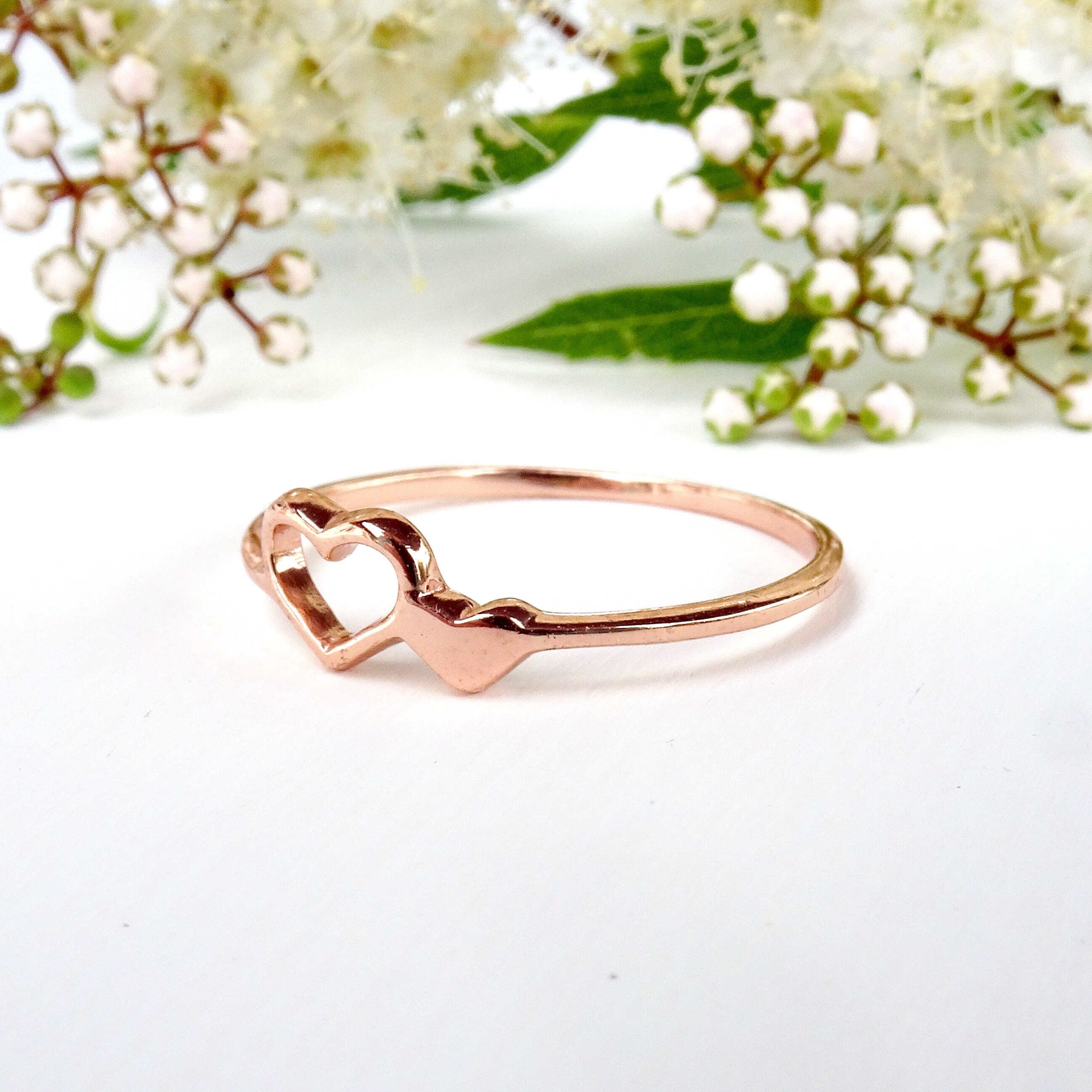 Rose Gold Heart Ring, 925 Sterling Silver Finger Ring Double Heart ...