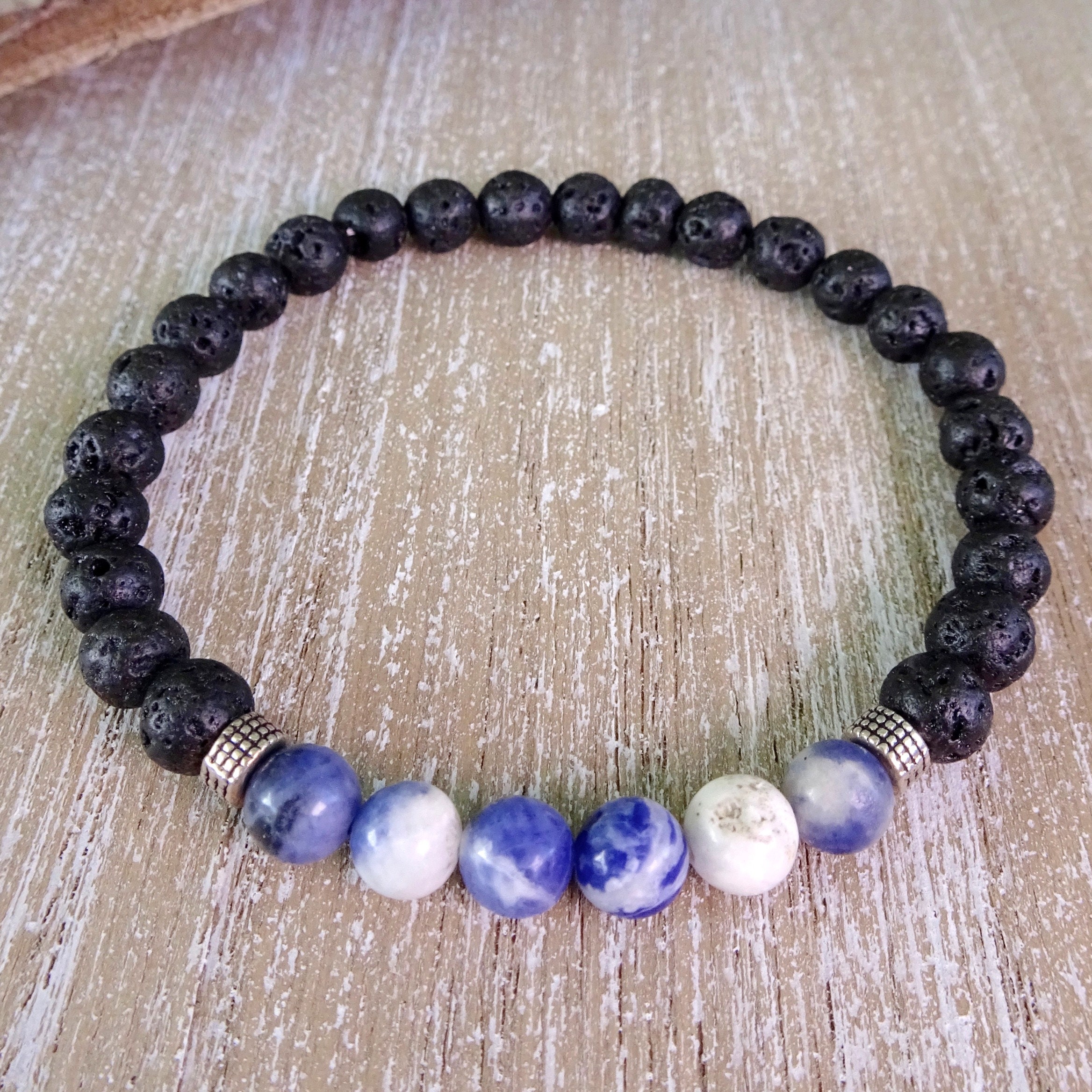Men's Bracelet Made of Lava Stone and Sodalite. Stackable Bracelets ...