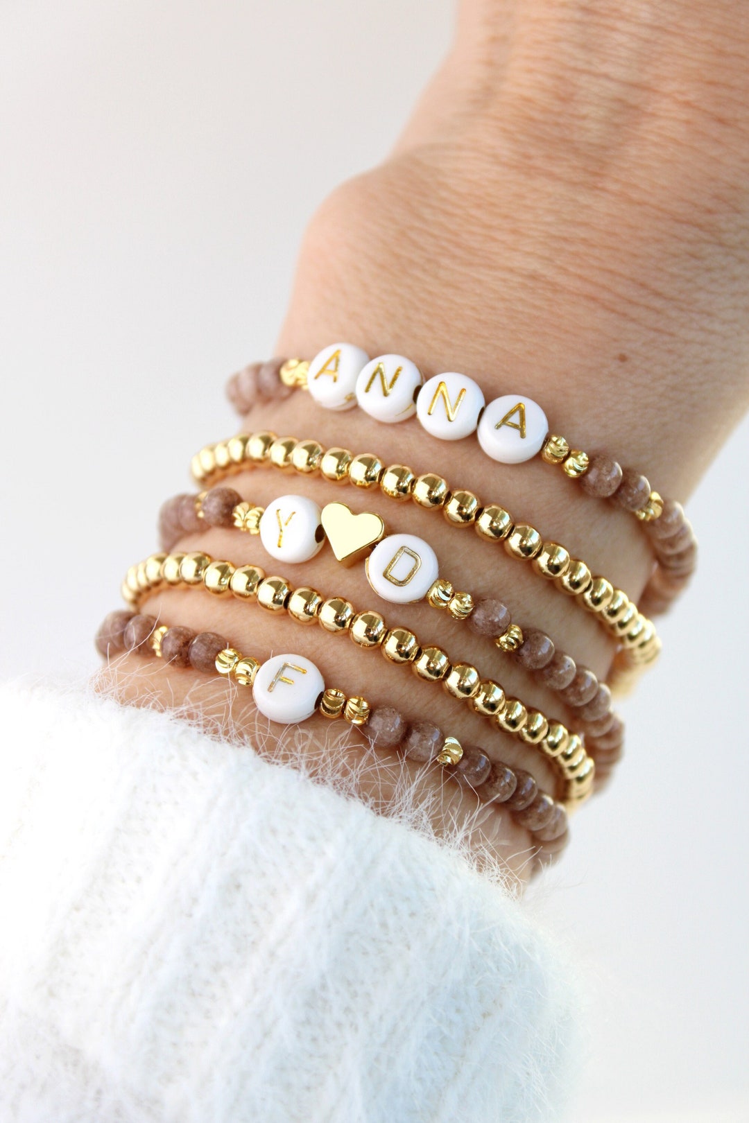 Initials Bracelet Gold Plated Jade Orange. Personalized Letters ...