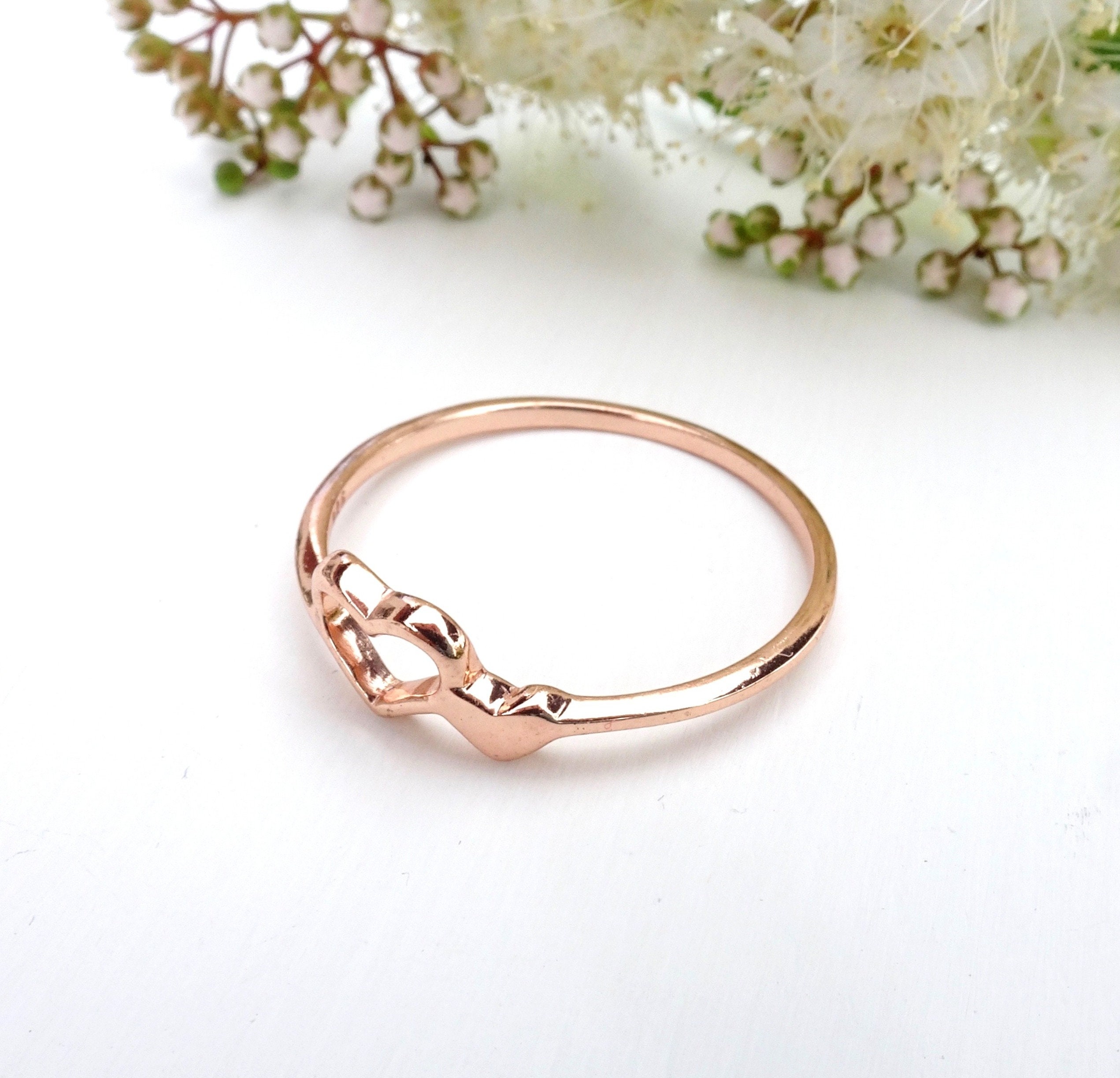 Rose Gold Heart Ring, 925 Sterling Silver Finger Ring Double Heart ...