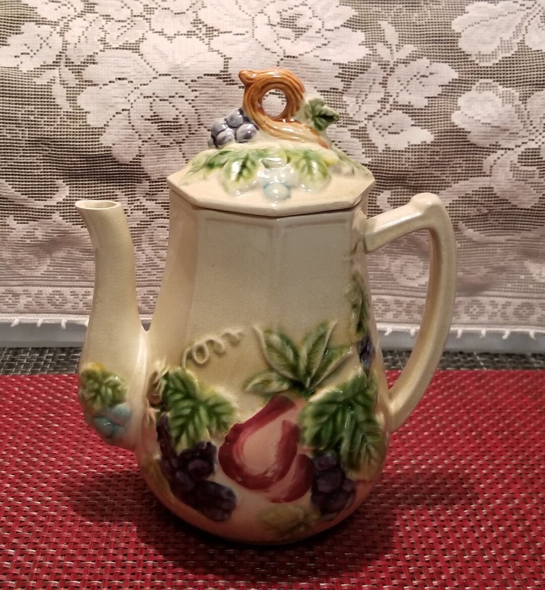 Tan Fruit Embossed Coffee / Teapot With Built-in Strainer - Etsy