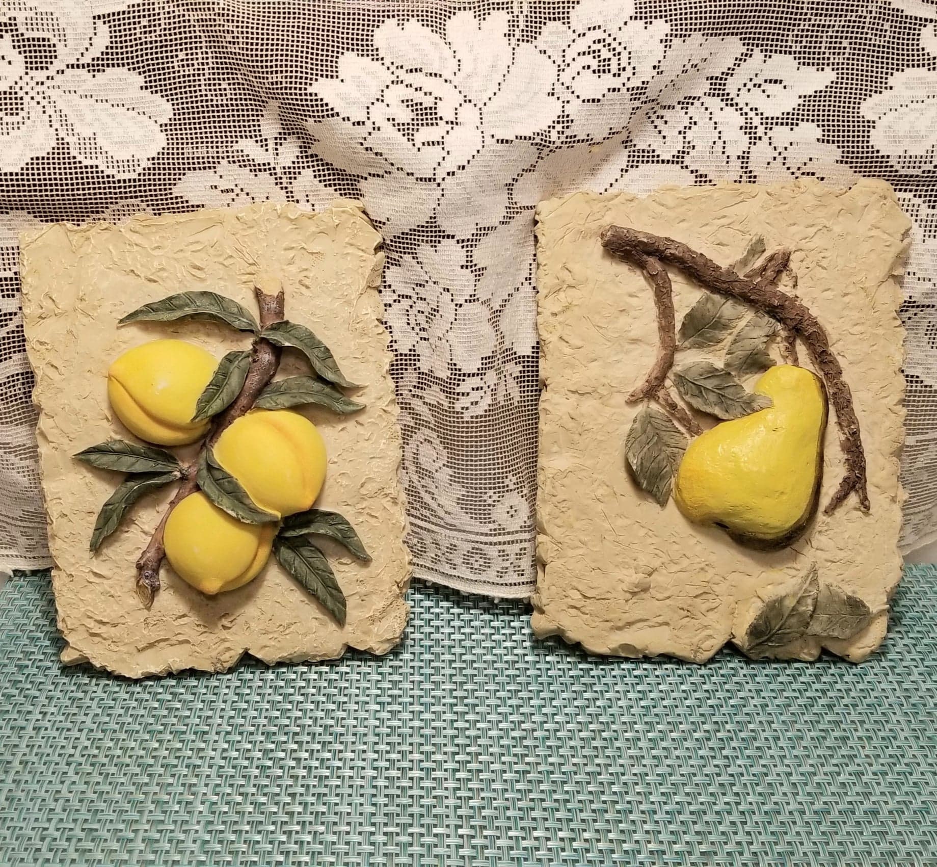 Vintage Textured Resin Wall Plaques pears TWO - Etsy