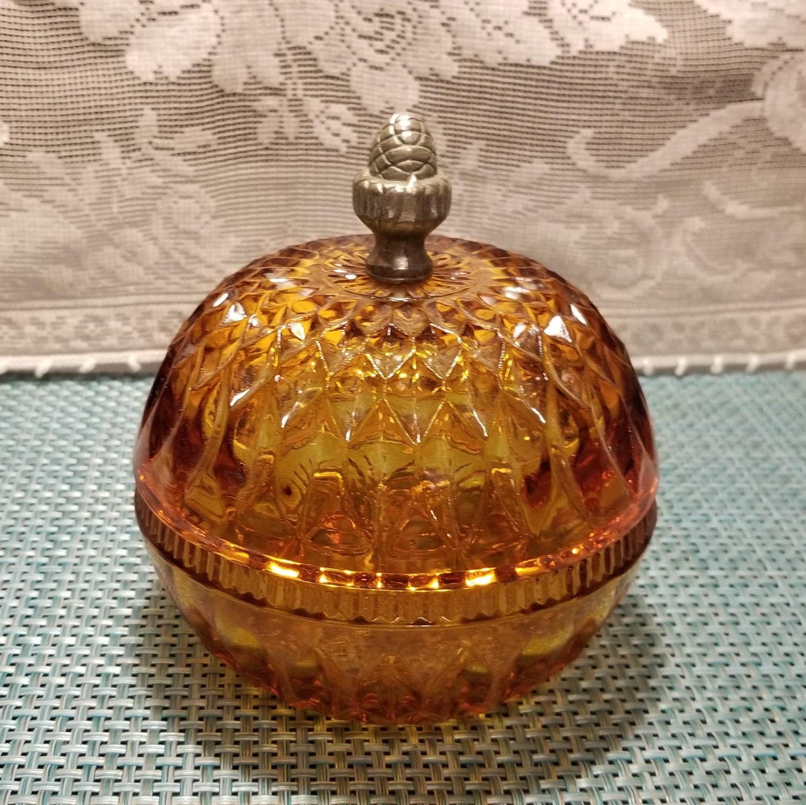 Vintage Clear or Amber Cut Pressed Glass Covered Round Trinket | Etsy