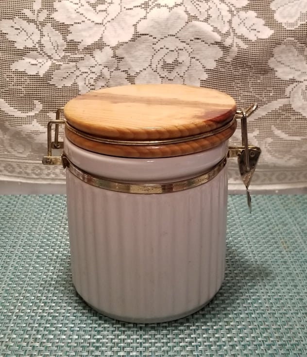 Vintage White Ceramic Kitchen Canister with Wood Metal locking | Etsy